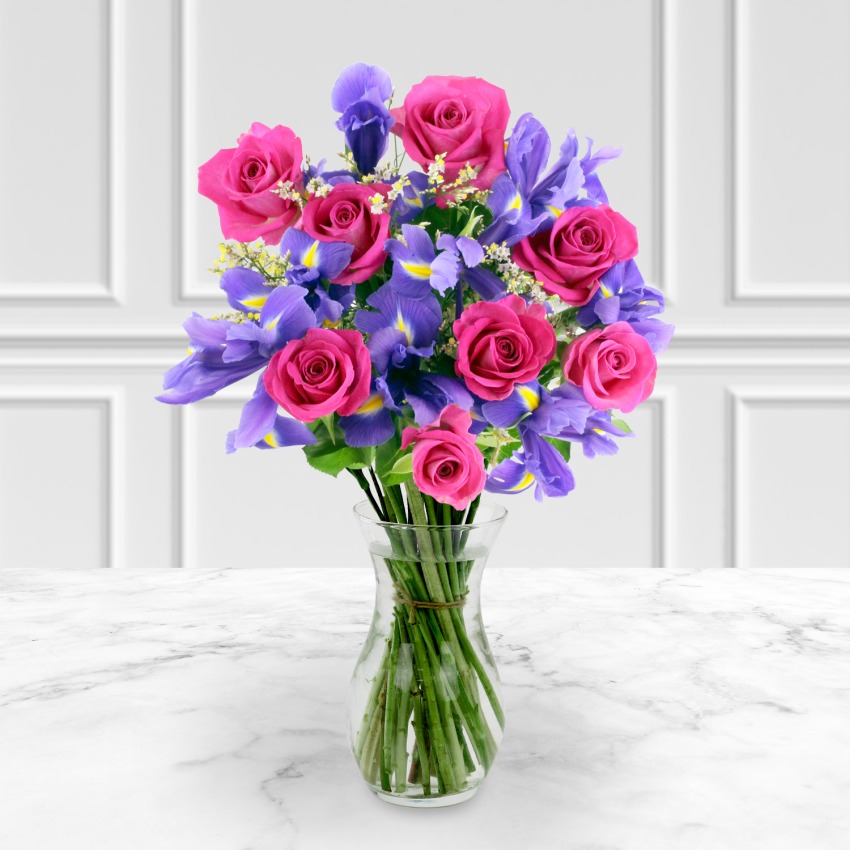 Blush Rose and Iris Bouquet | FREE UK Delivery | Post-a-Rose Flowers ...